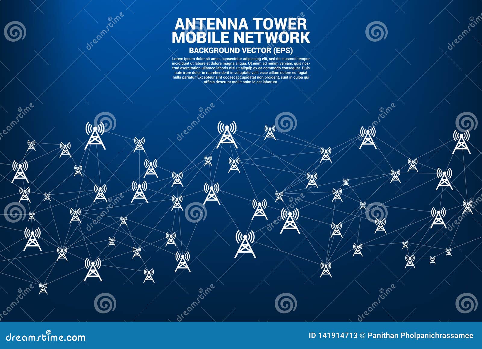 Vector Polygon Network Dot Connect Line with Antenna Tower Icon. Stock ...