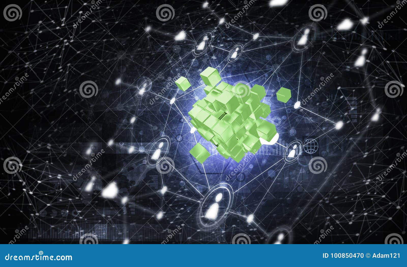 Concept of Internet and Networking with Digital Cube Figure on D Stock ...