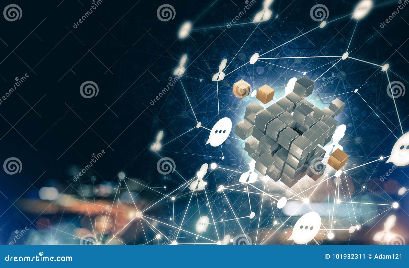 Concept of Internet and Networking with Digital Cube Figure on D Stock ...