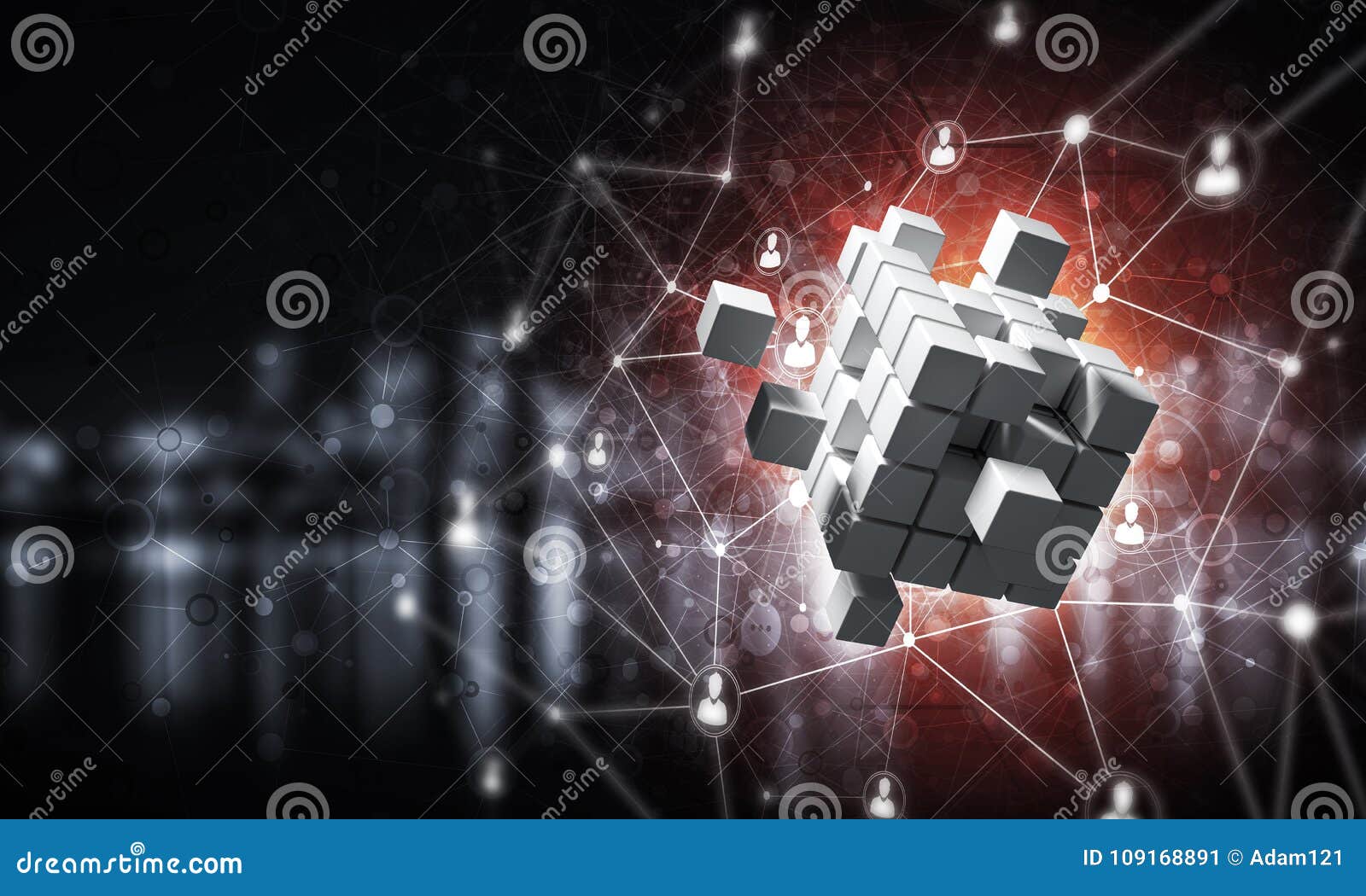 Concept of Internet and Networking with Digital Cube Figure on D Stock ...