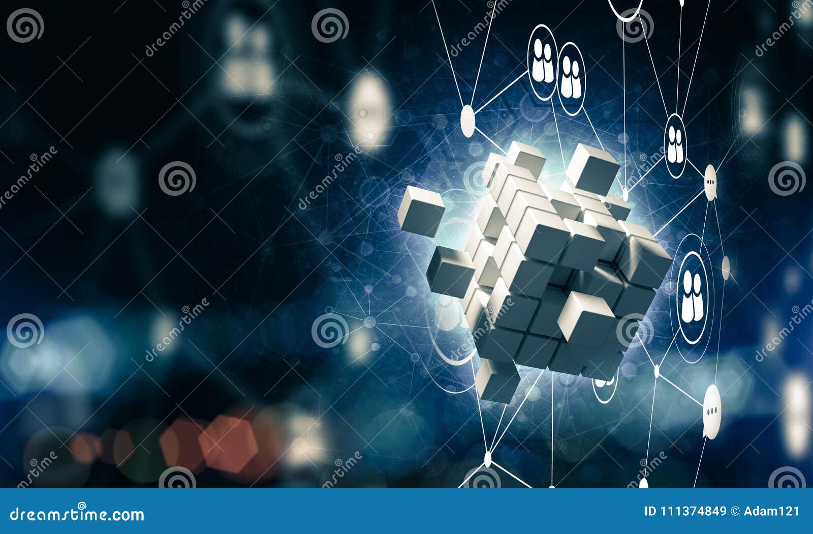 Concept of Internet and Networking with Digital Cube Figure on D Stock ...