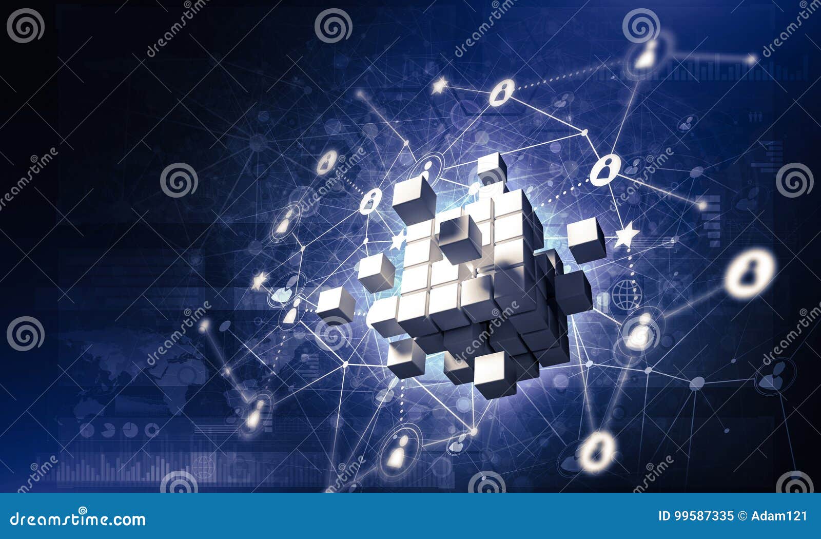 Concept of Internet and Networking with Digital Cube Figure on D Stock ...