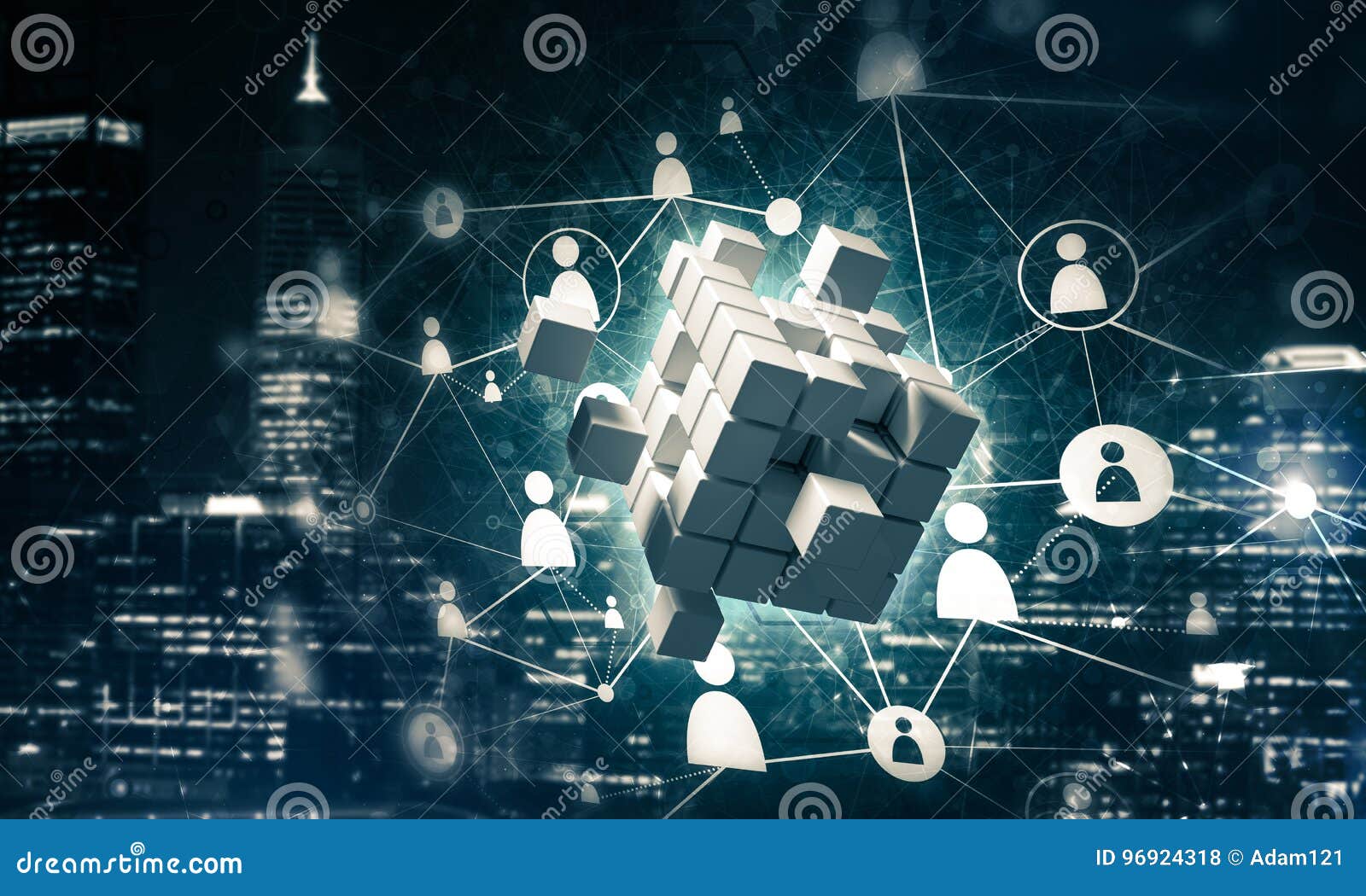 Concept of Internet and Networking with Digital Cube Figure on D Stock ...