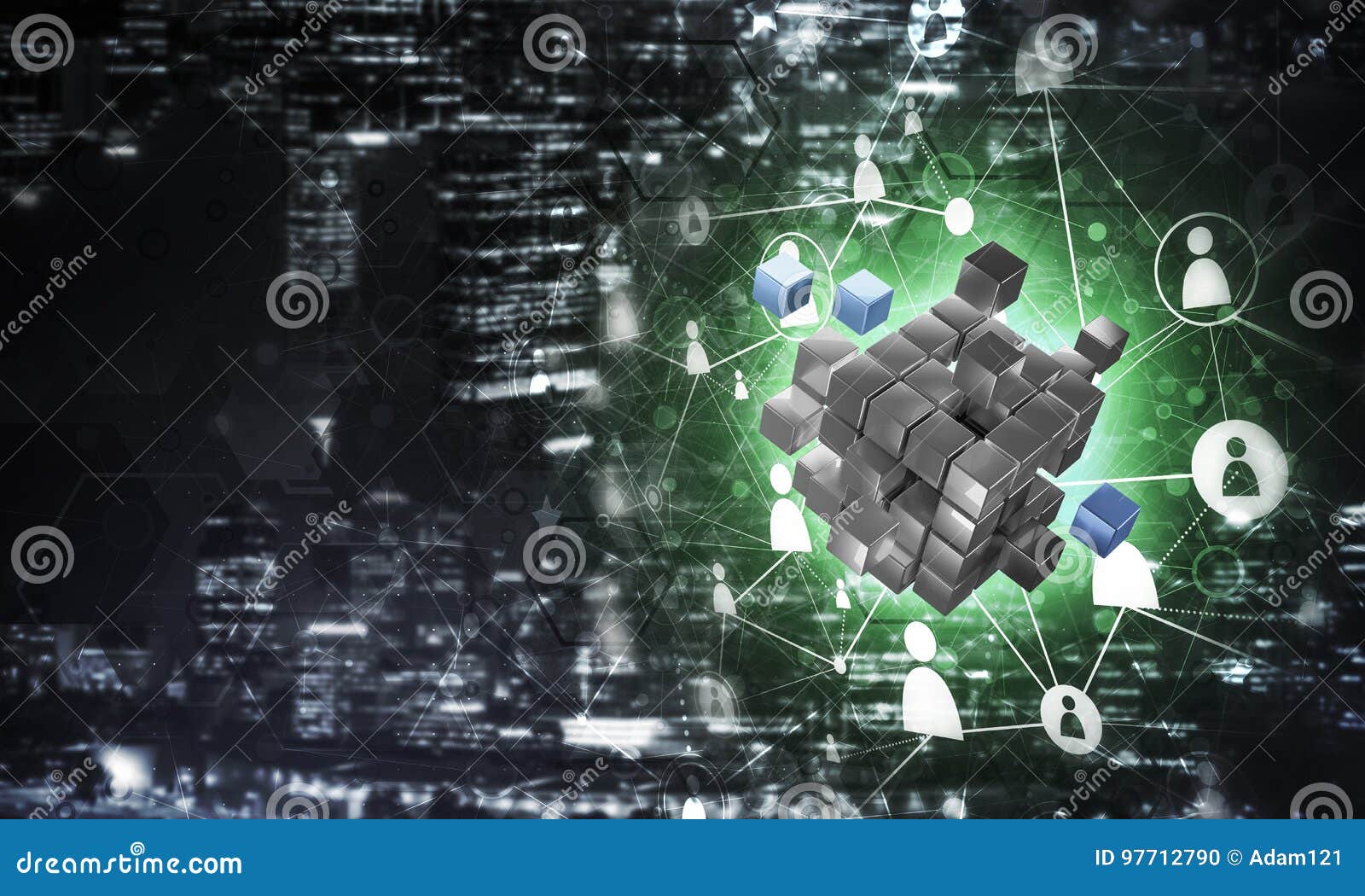 Concept of Internet and Networking with Digital Cube Figure on D Stock ...