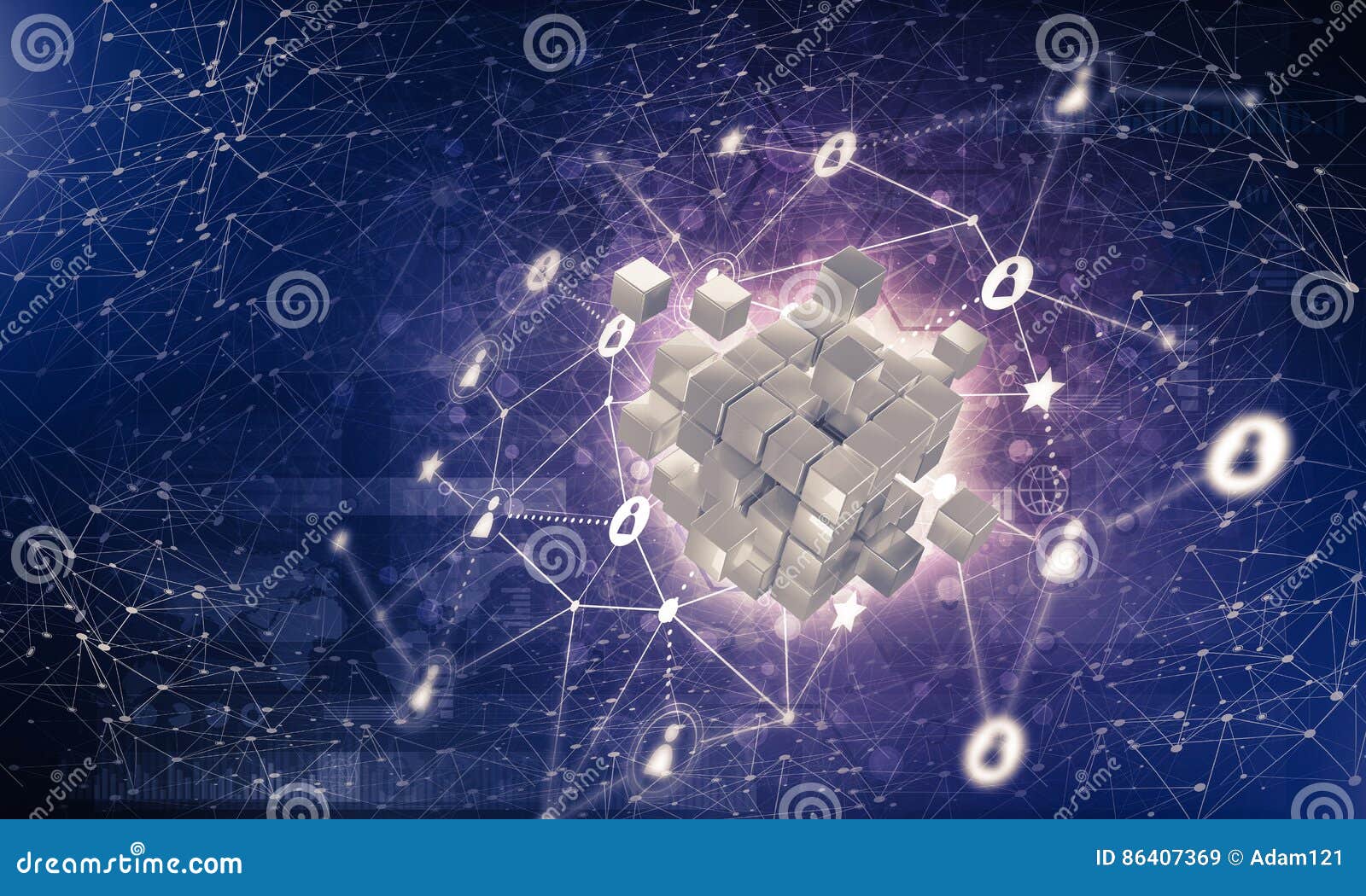 Concept of Internet and Networking with Digital Cube Figure on D Stock ...