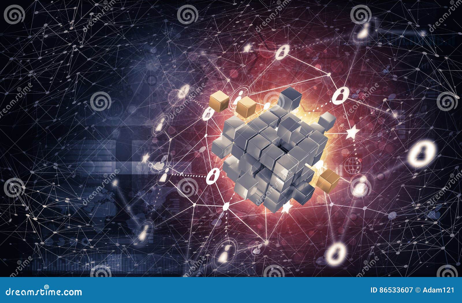 Concept of Internet and Networking with Digital Cube Figure on D Stock ...