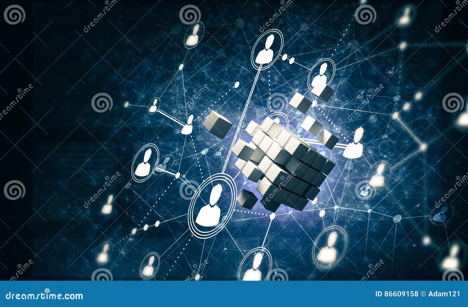 Concept of Internet and Networking with Digital Cube Figure on D Stock ...
