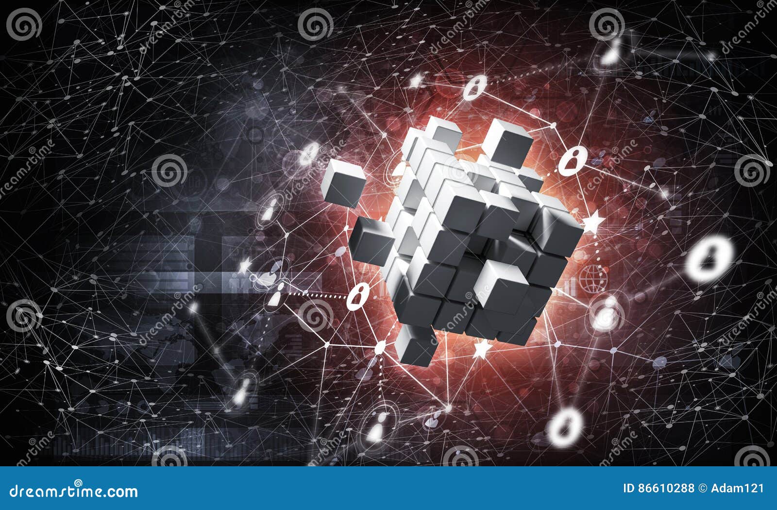 Concept of Internet and Networking with Digital Cube Figure on D Stock ...
