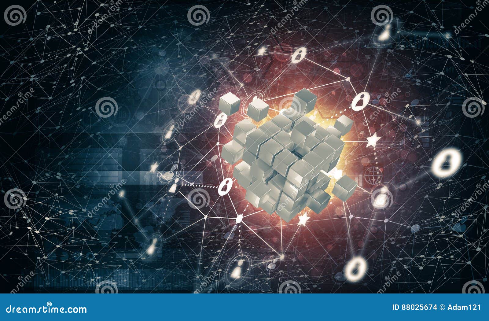 Concept of Internet and Networking with Digital Cube Figure on D Stock ...