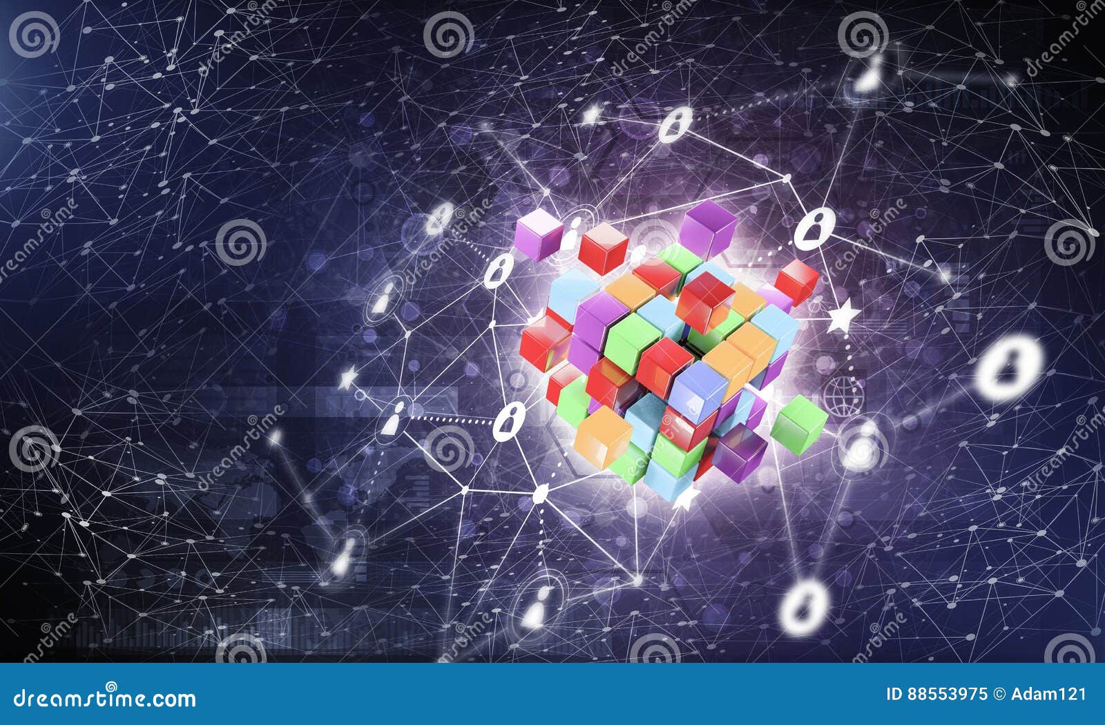 Concept of Internet and Networking with Digital Cube Figure on D Stock ...