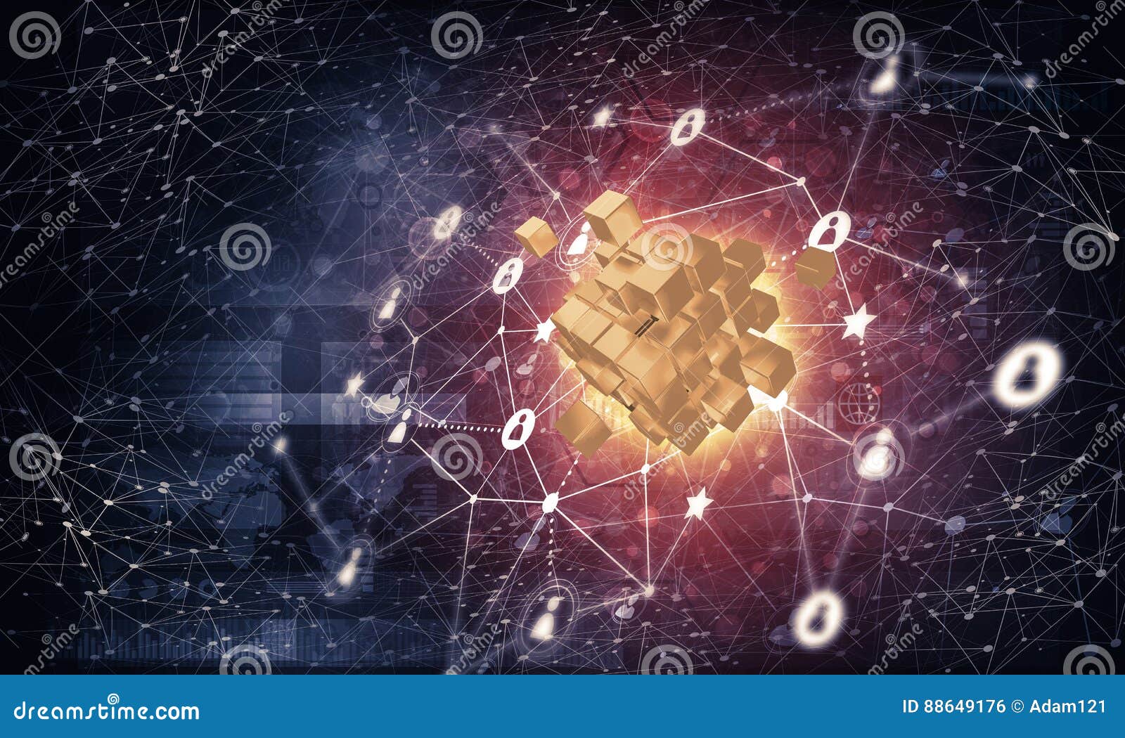 Concept of Internet and Networking with Digital Cube Figure on D Stock ...