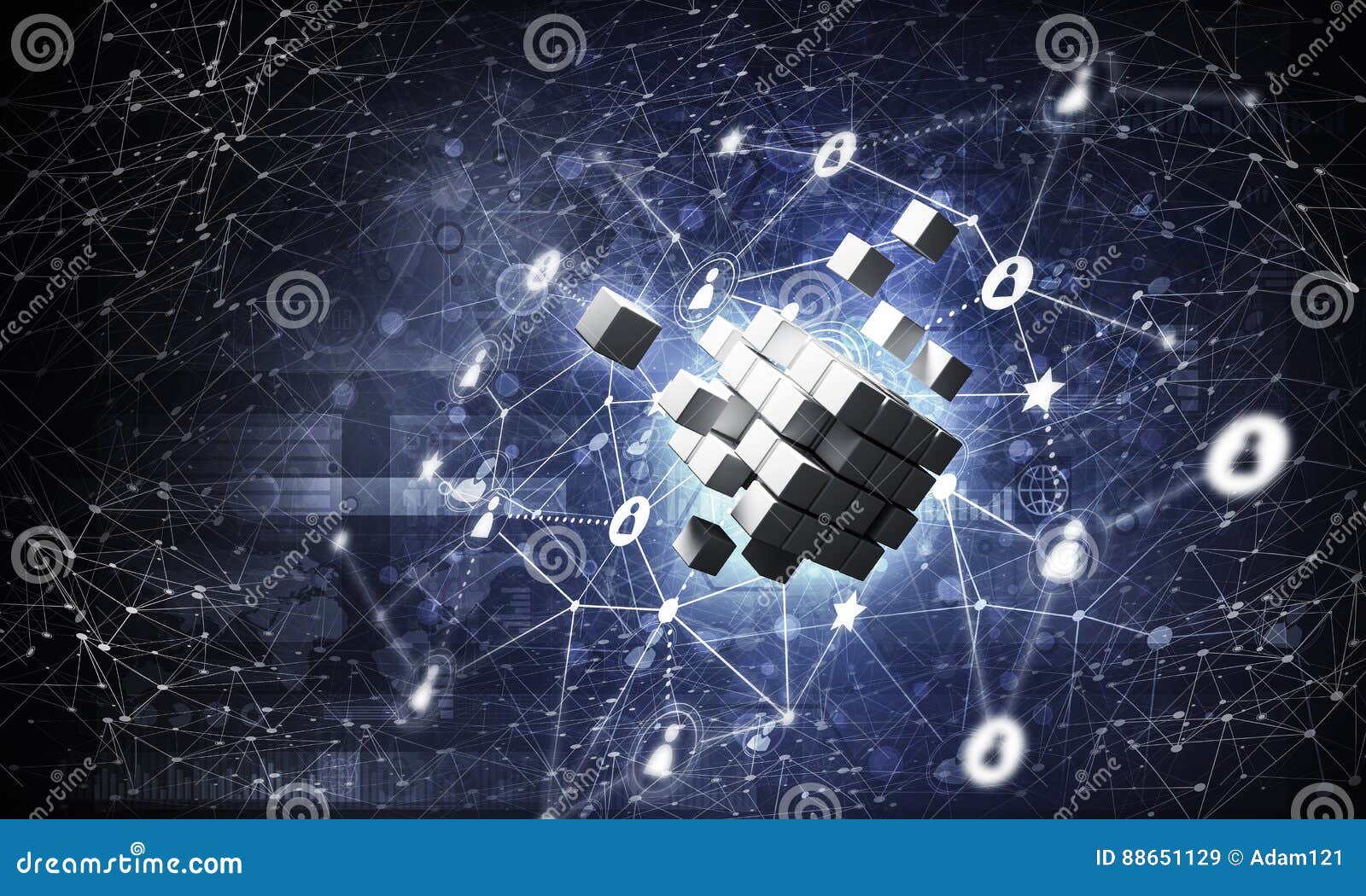 Concept of Internet and Networking with Digital Cube Figure on D Stock ...