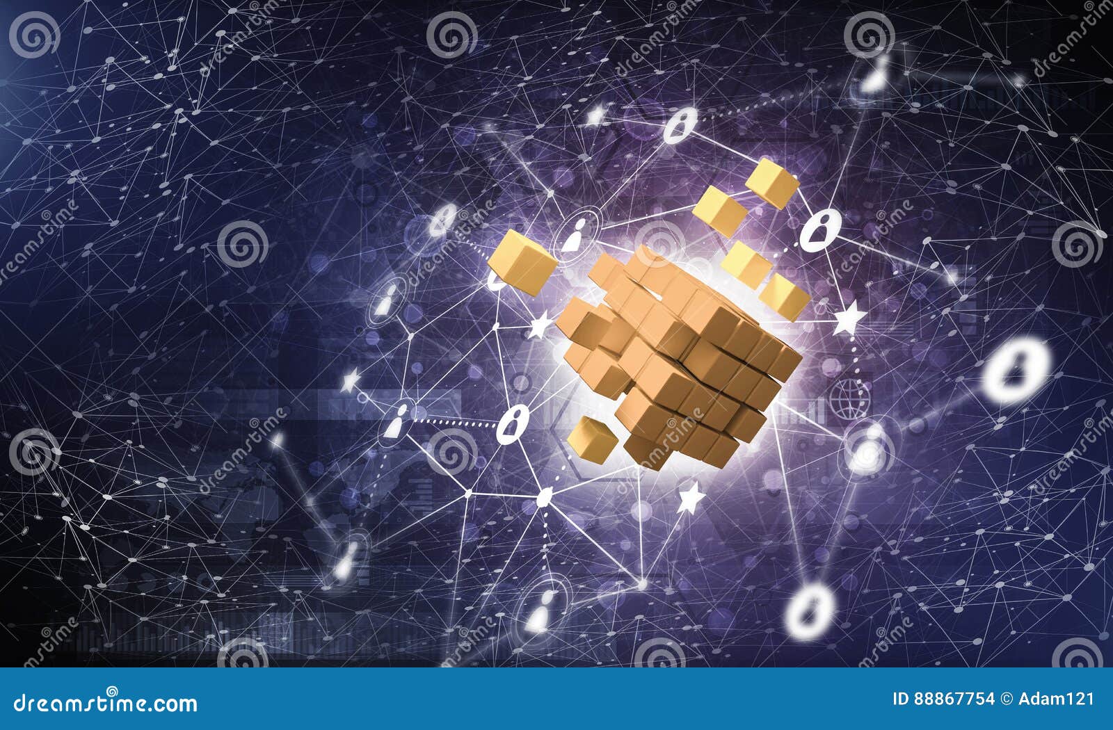 Concept of Internet and Networking with Digital Cube Figure on D Stock ...