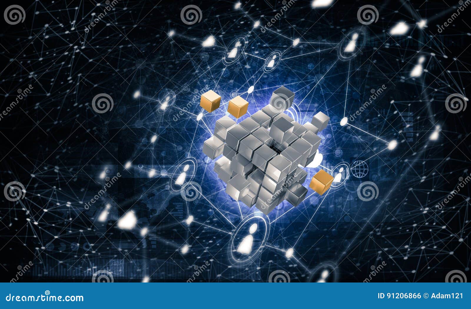Concept of Internet and Networking with Digital Cube Figure on D Stock ...