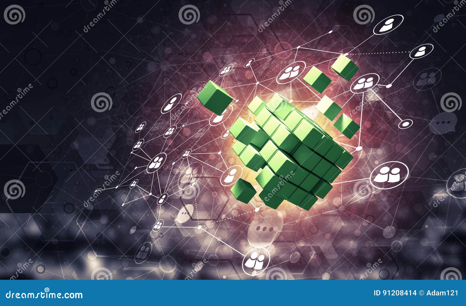 Concept of Internet and Networking with Digital Cube Figure on D Stock ...