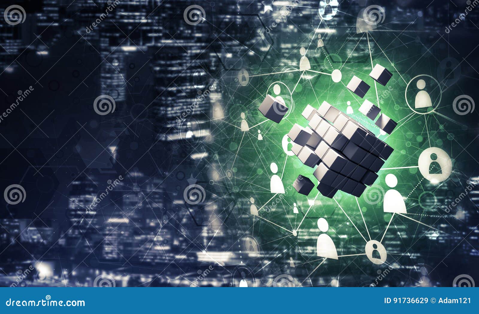 Concept of Internet and Networking with Digital Cube Figure on D Stock ...