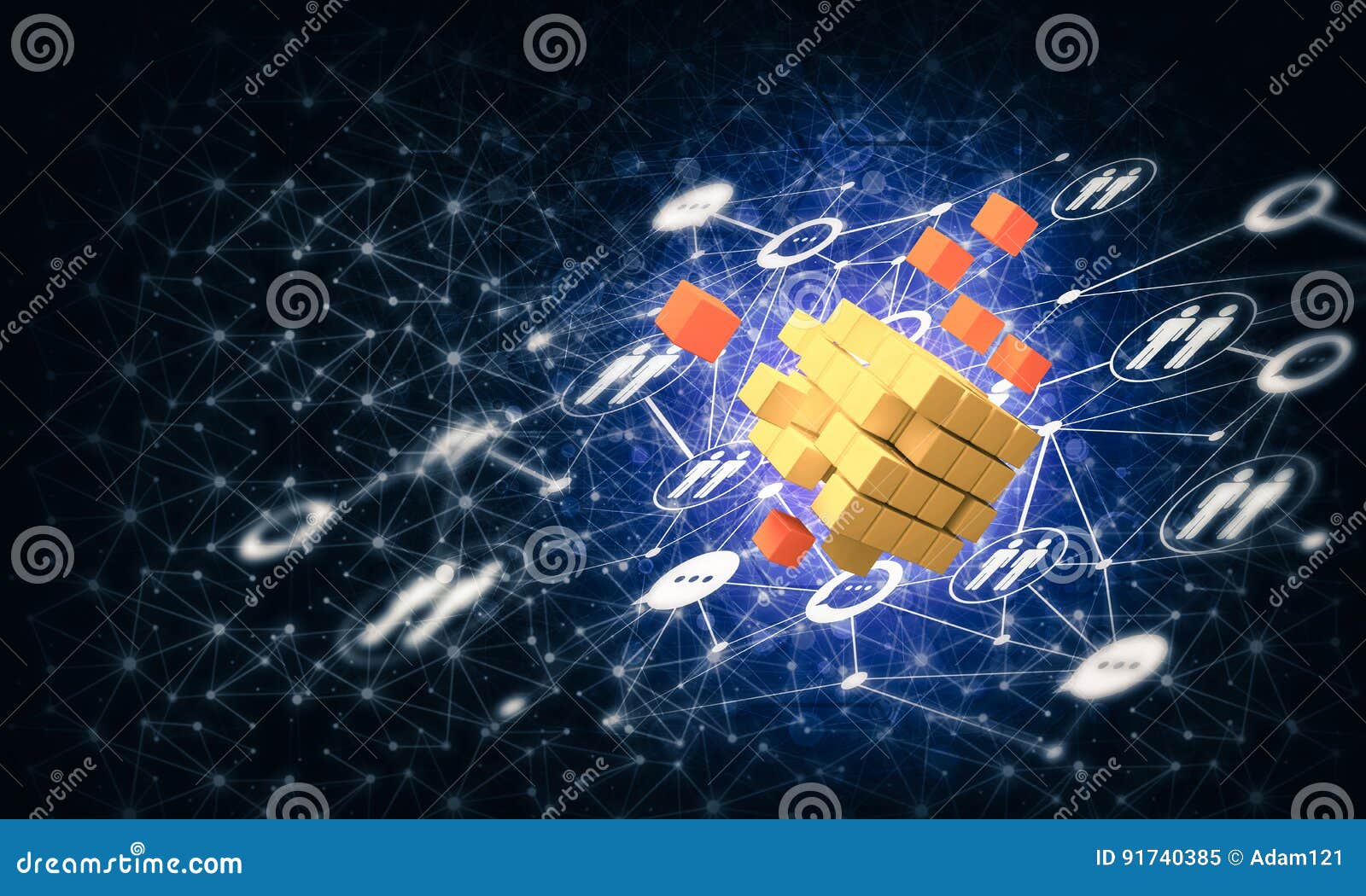 Concept of Internet and Networking with Digital Cube Figure on D Stock ...