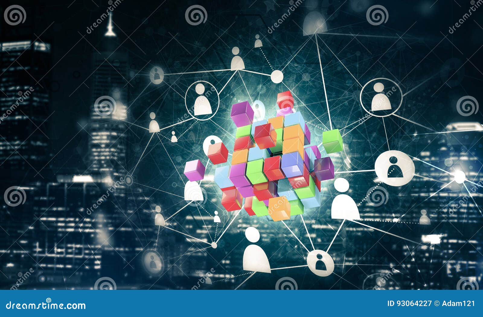 Concept of Internet and Networking with Digital Cube Figure on D Stock ...