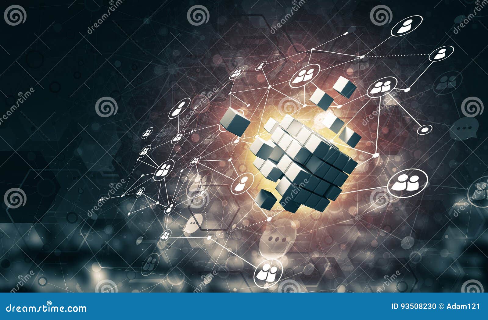 Concept of Internet and Networking with Digital Cube Figure on D Stock ...