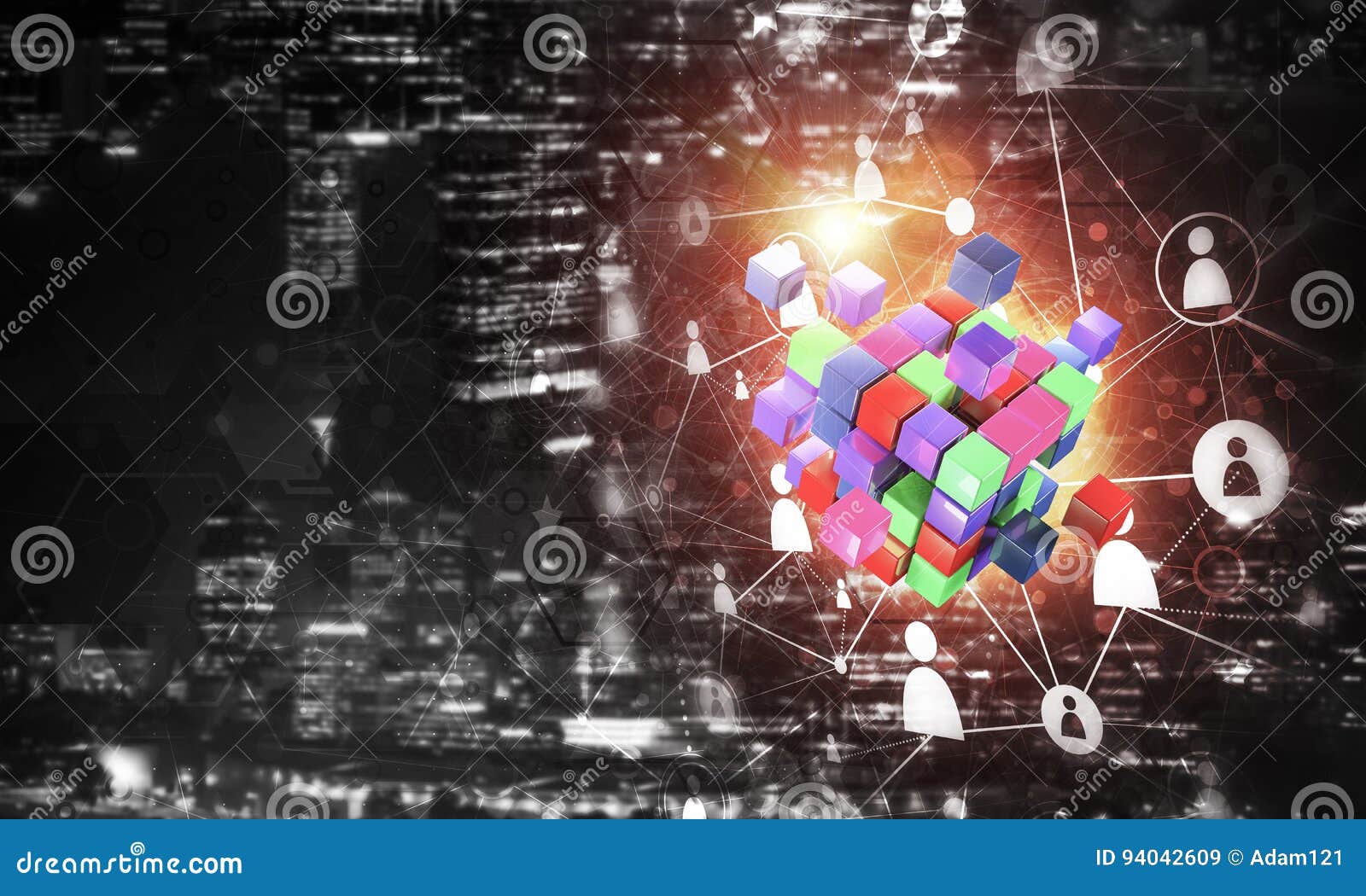 Concept of Internet and Networking with Digital Cube Figure on D Stock ...