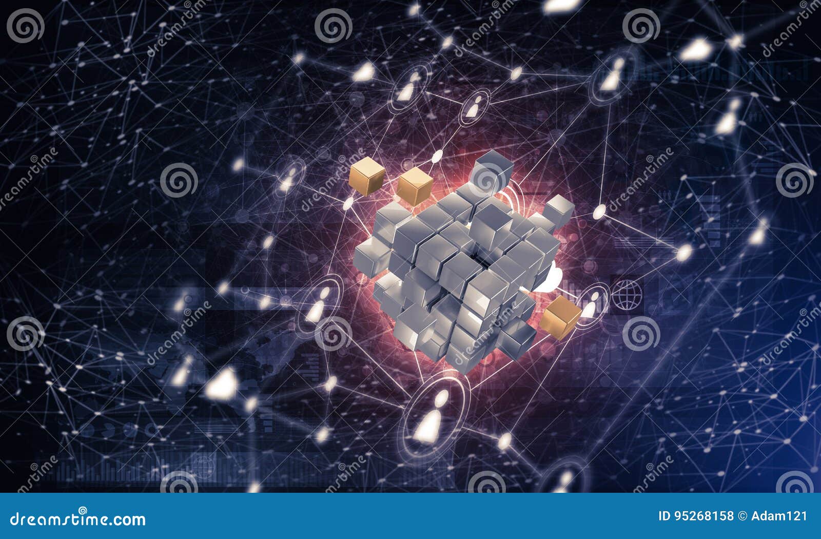 Concept of Internet and Networking with Digital Cube Figure on D Stock ...