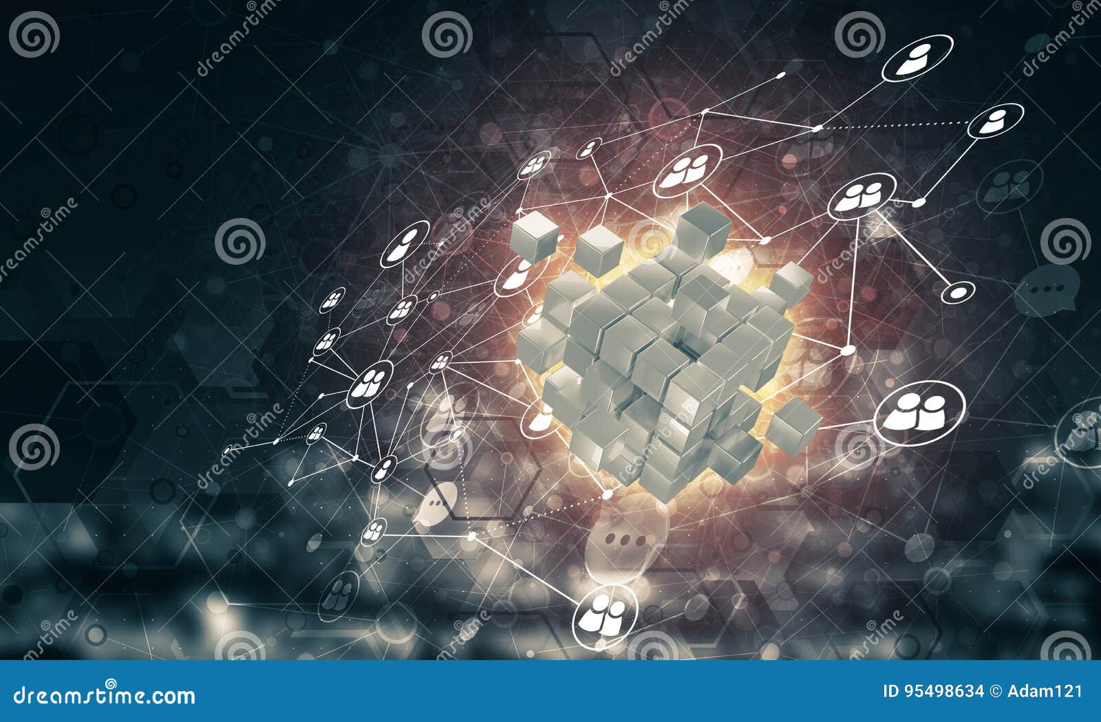 Concept of Internet and Networking with Digital Cube Figure on D Stock ...