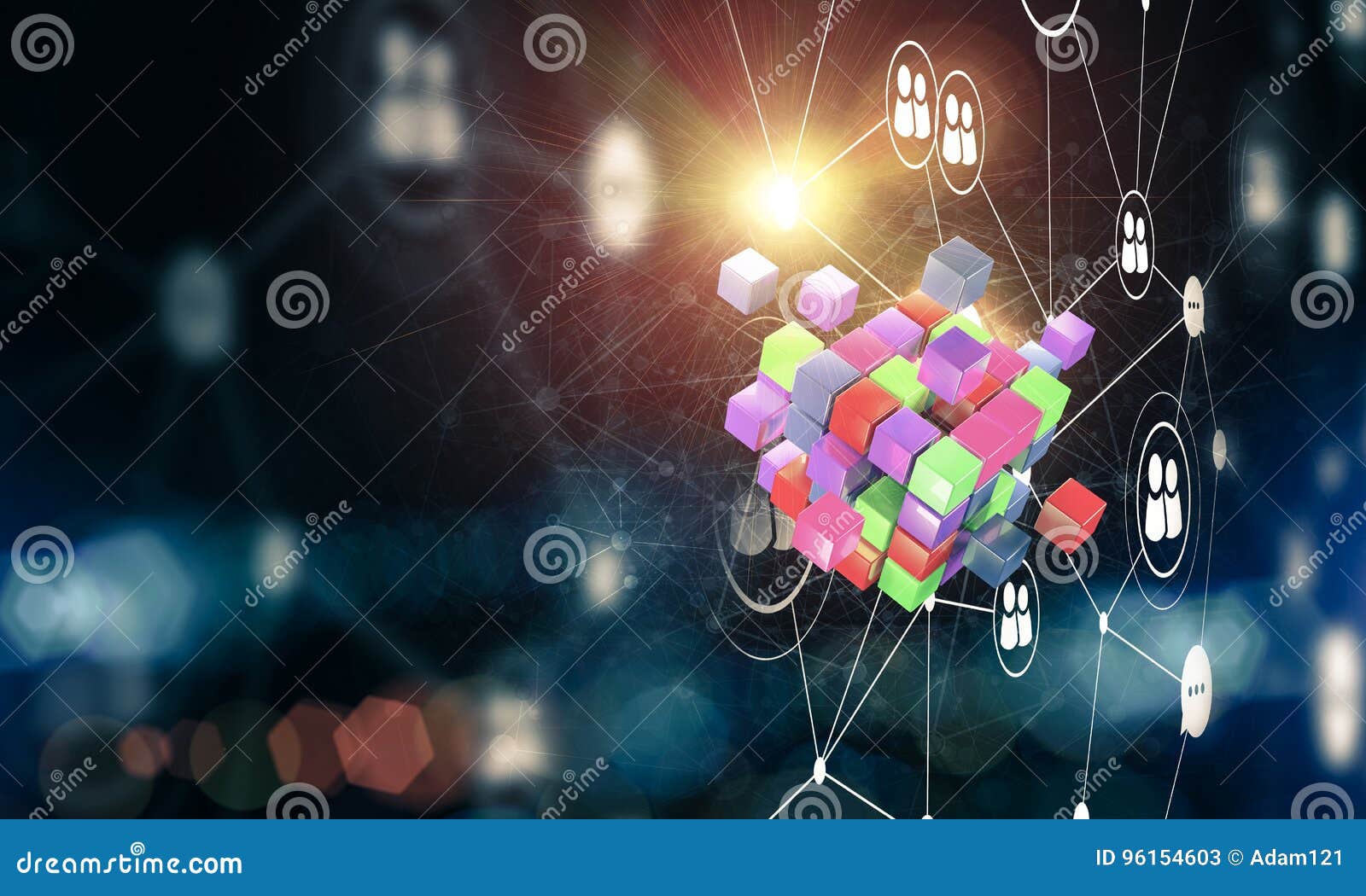 Concept of Internet and Networking with Digital Cube Figure on D Stock ...