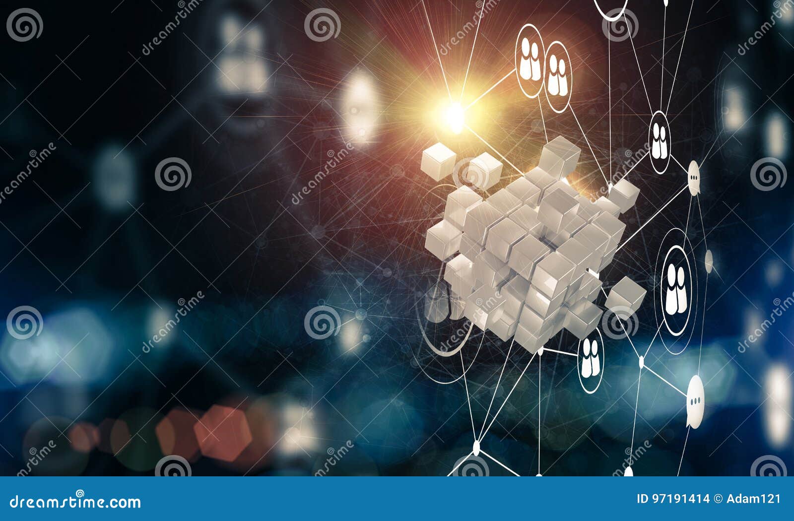 Concept of Internet and Networking with Digital Cube Figure on D Stock ...