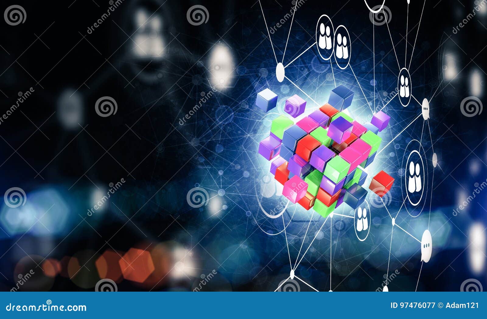Concept of Internet and Networking with Digital Cube Figure on D Stock ...