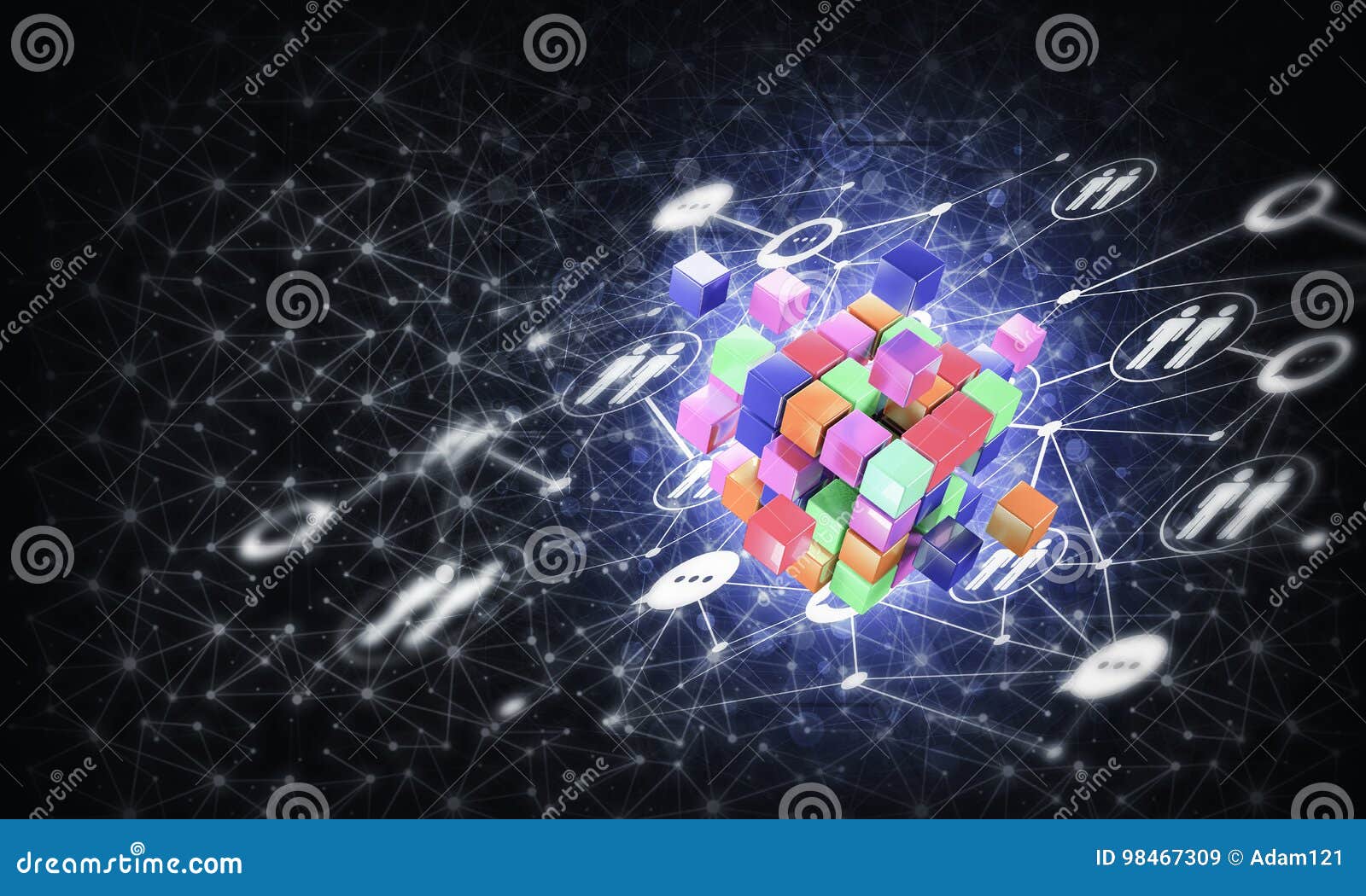 Concept of Internet and Networking with Digital Cube Figure on D Stock ...
