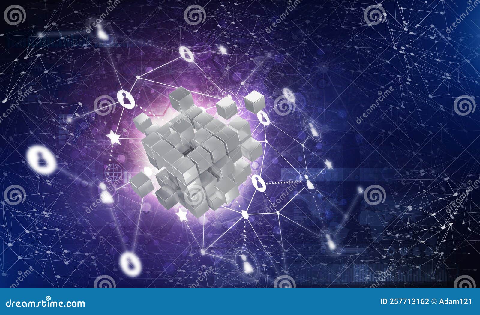 Concept of Internet and Networking with Digital Cube Figure on Dark ...