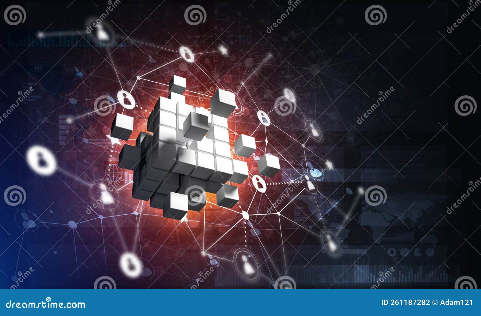 Concept of Internet and Networking with Digital Cube Figure on Dark ...