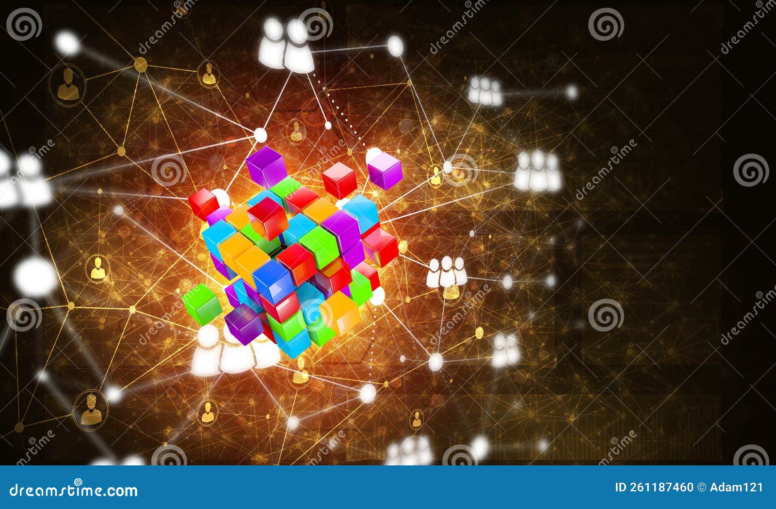 Concept of Internet and Networking with Digital Cube Figure on Dark ...
