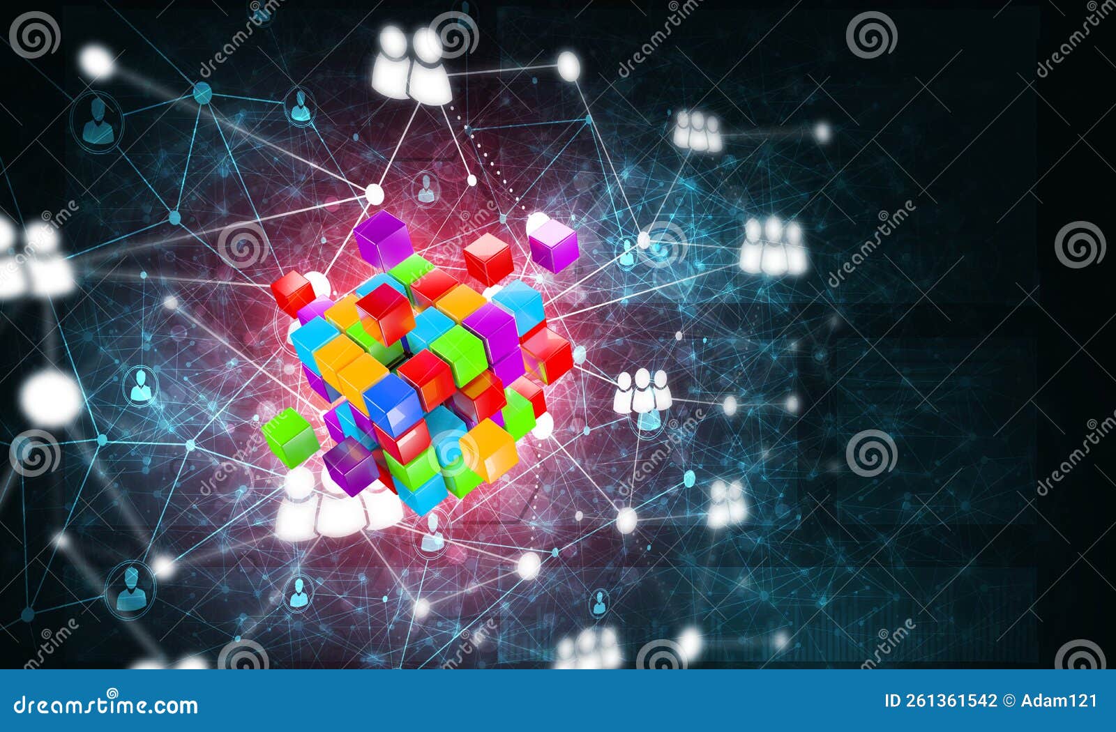 Concept of Internet and Networking with Digital Cube Figure on Dark ...