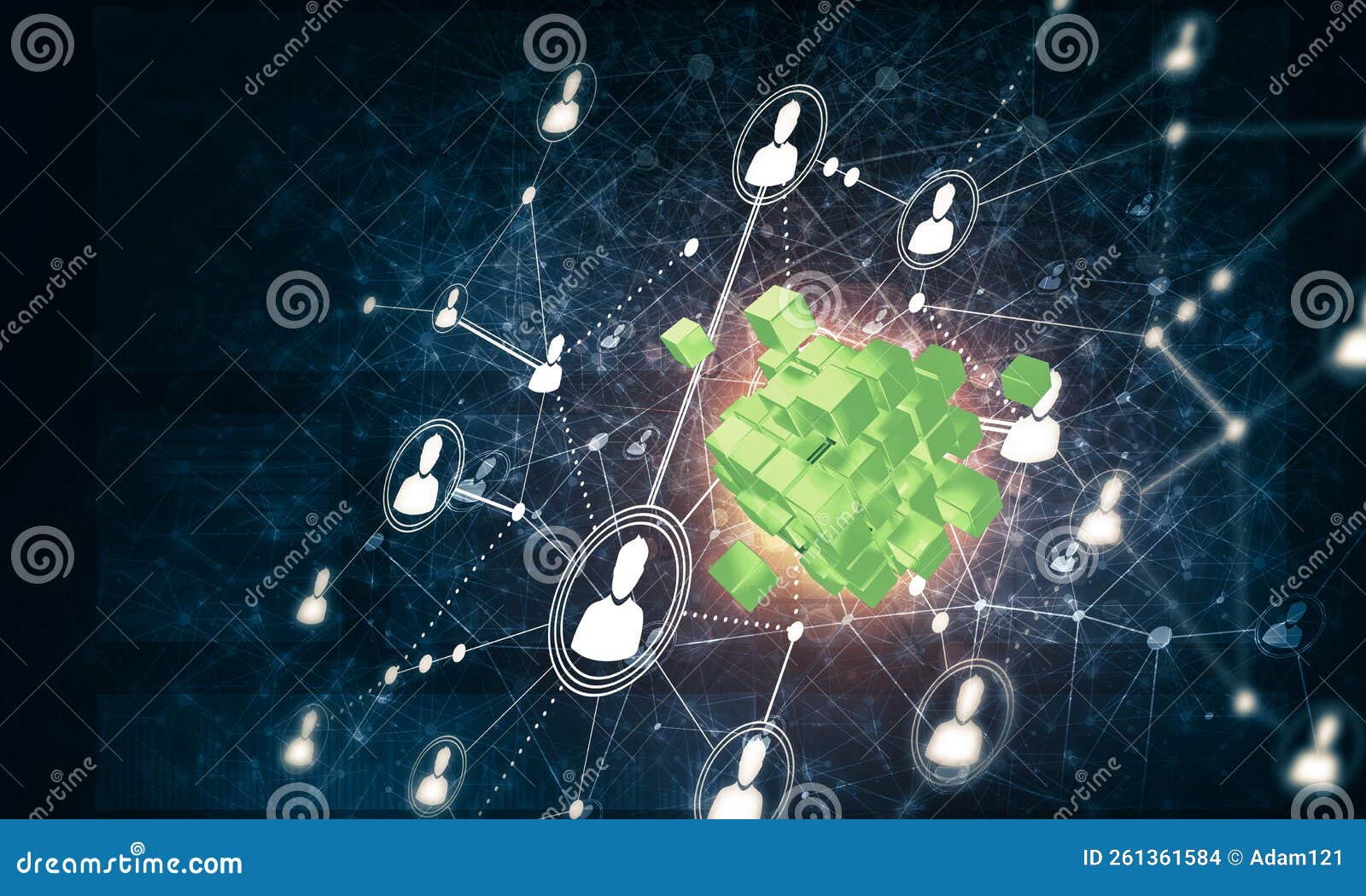 Concept of Internet and Networking with Digital Cube Figure on Dark ...