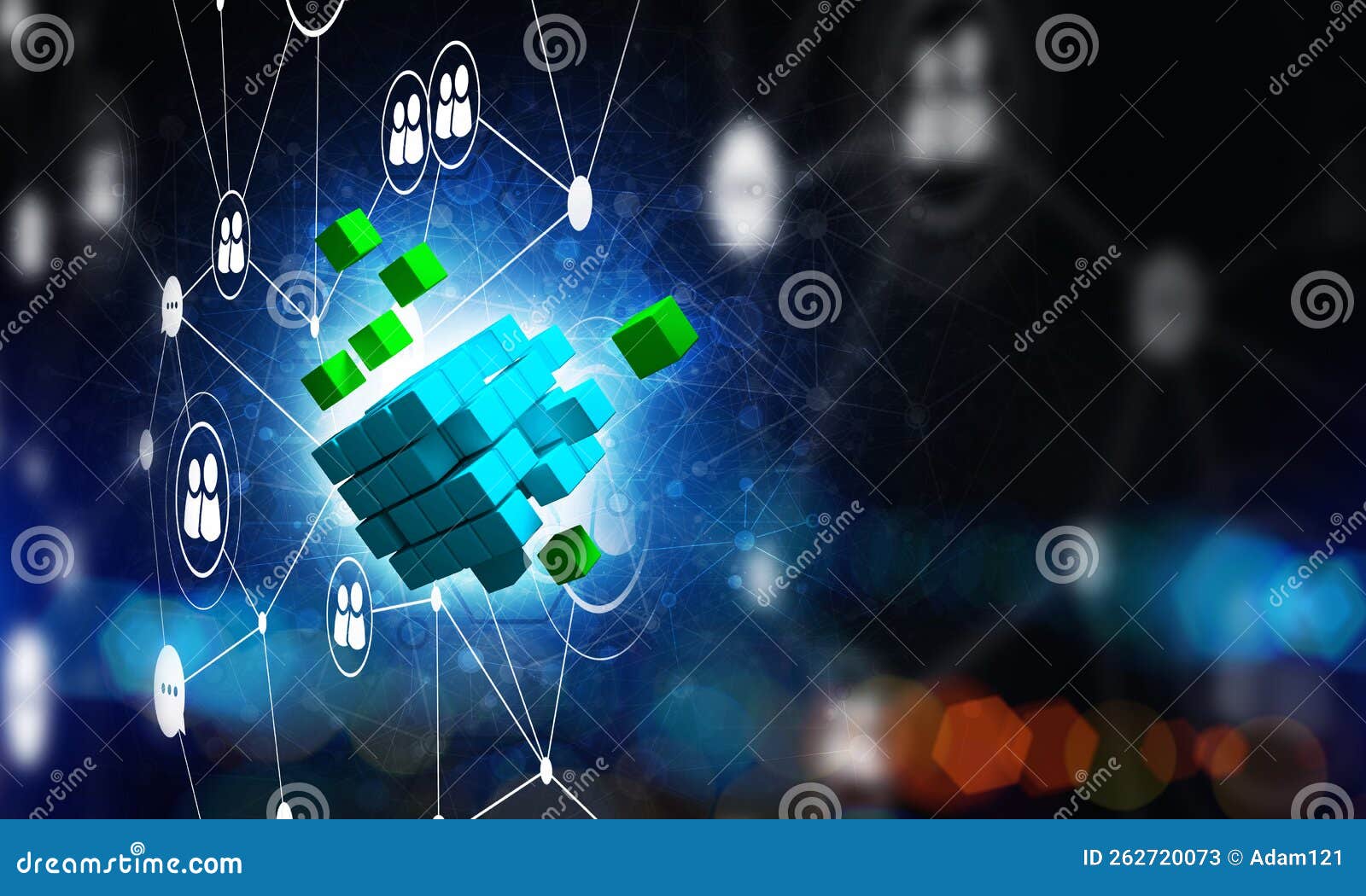 Concept of Internet and Networking with Digital Cube Figure on Dark ...