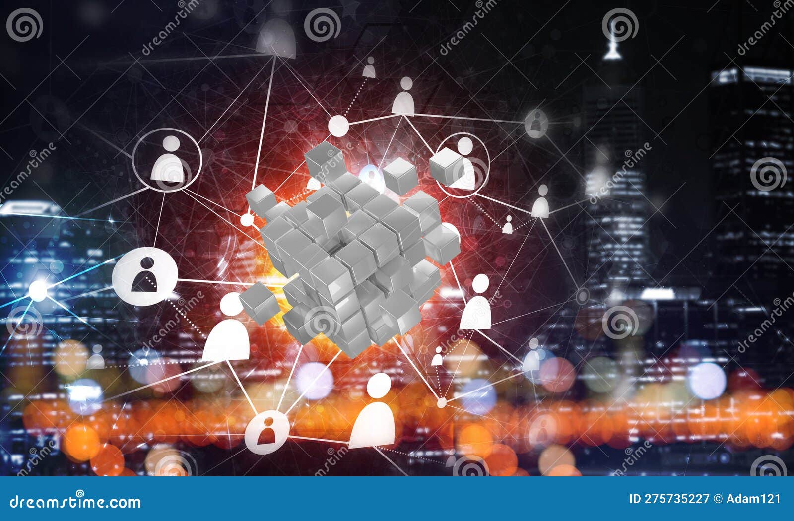 Concept of Internet and Networking with Digital Cube Figure on Dark ...