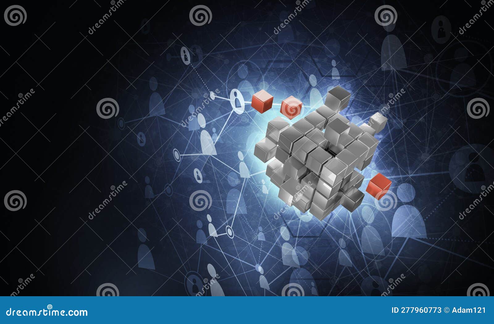 Concept of Internet and Networking with Digital Cube Figure on Dark ...