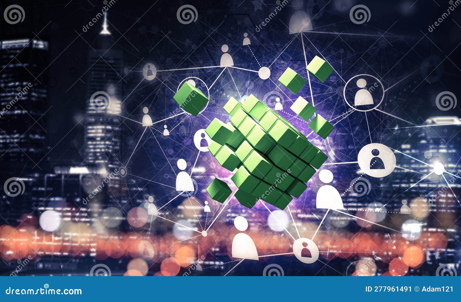 Concept of Internet and Networking with Digital Cube Figure on Dark ...