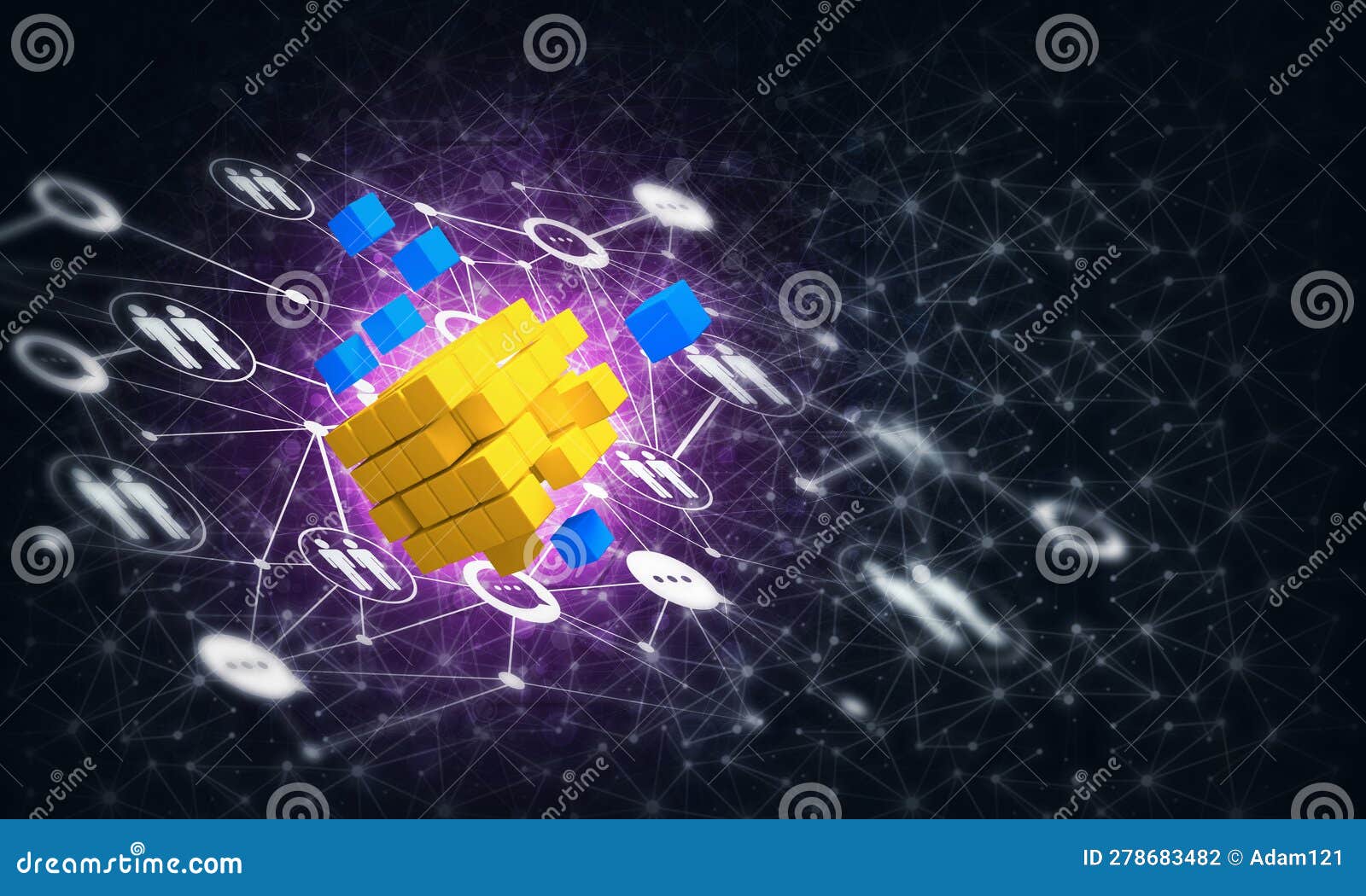 Concept of Internet and Networking with Digital Cube Figure on Dark ...