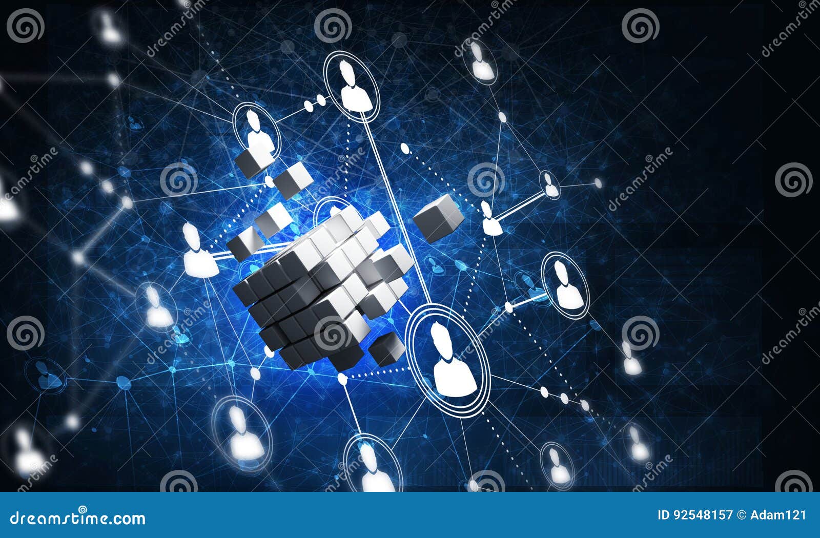 Concept of Internet and Networking with Digital Cube Figure on Dark ...