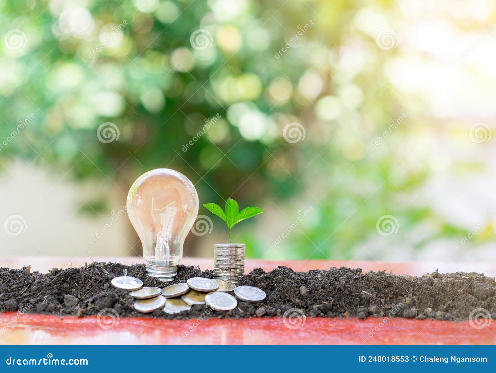 Concept Investment and Energy Saving Light Bulb and Coin Stack Stock ...