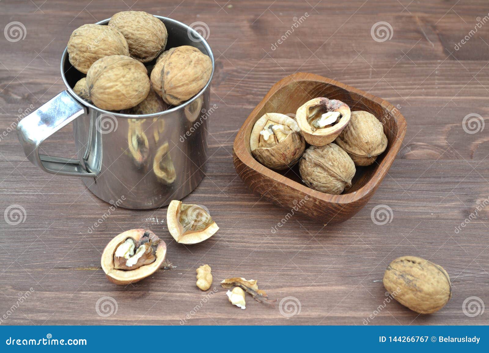 Concept of Iodine and Antioxidants: Walnuts in Metalic Mug Stock Image ...