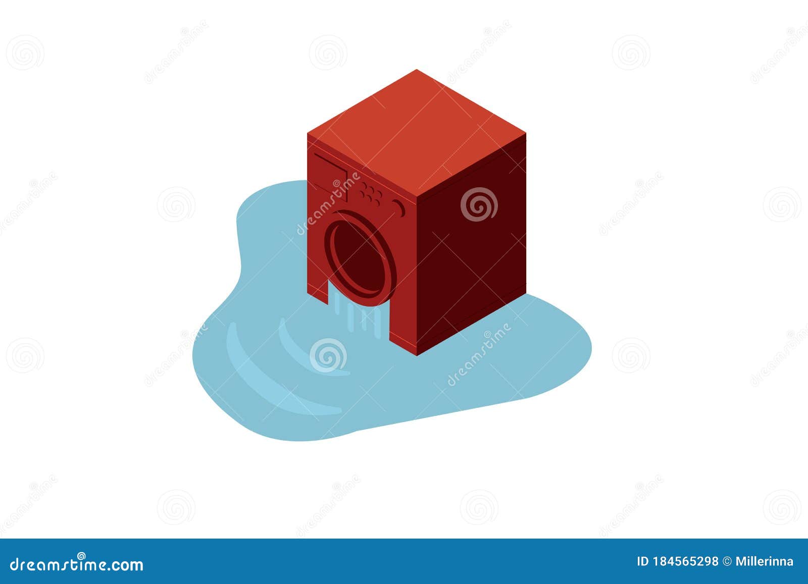 Concept of Isometric Broken Red Washing Machine. Vector Illustration ...