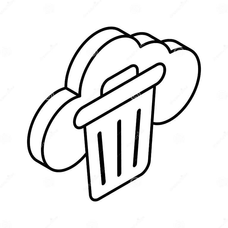 Concept Isometric Icon of Cloud Delete, Cloud and Trash Bin Vector ...