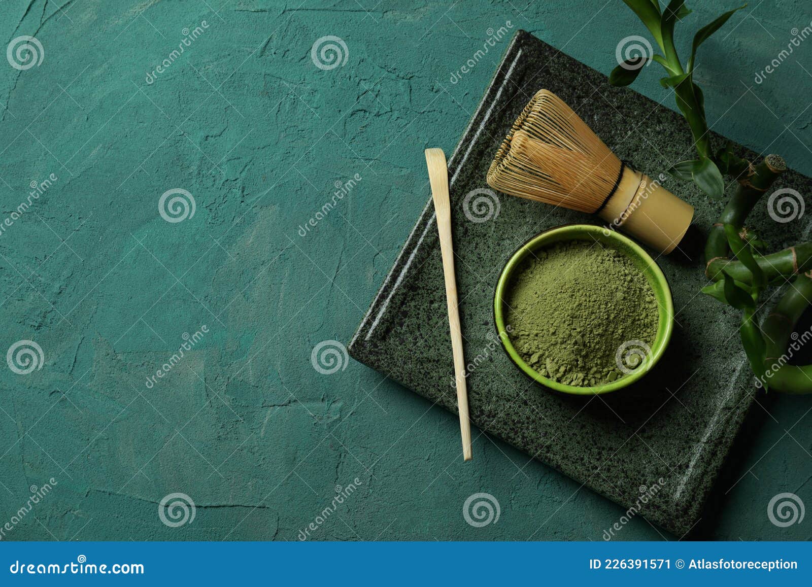 Concept of Japanese Tea with Matcha on Green Textured Background Stock ...