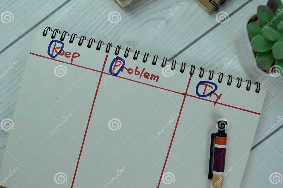 Concept of Keep Problem Try KPT Write on a Book Isolated on Wooden ...
