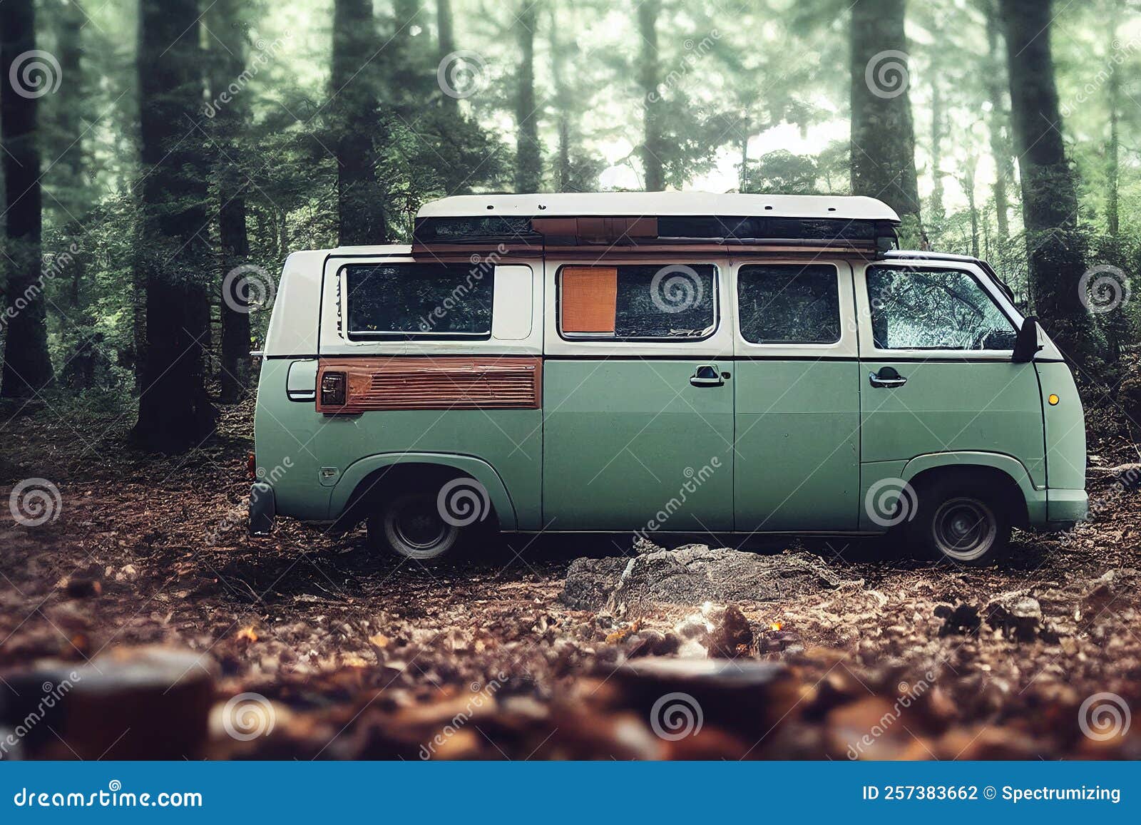 Concept Kei Car Camper Van in the Forest Stock Photo - Image of design ...