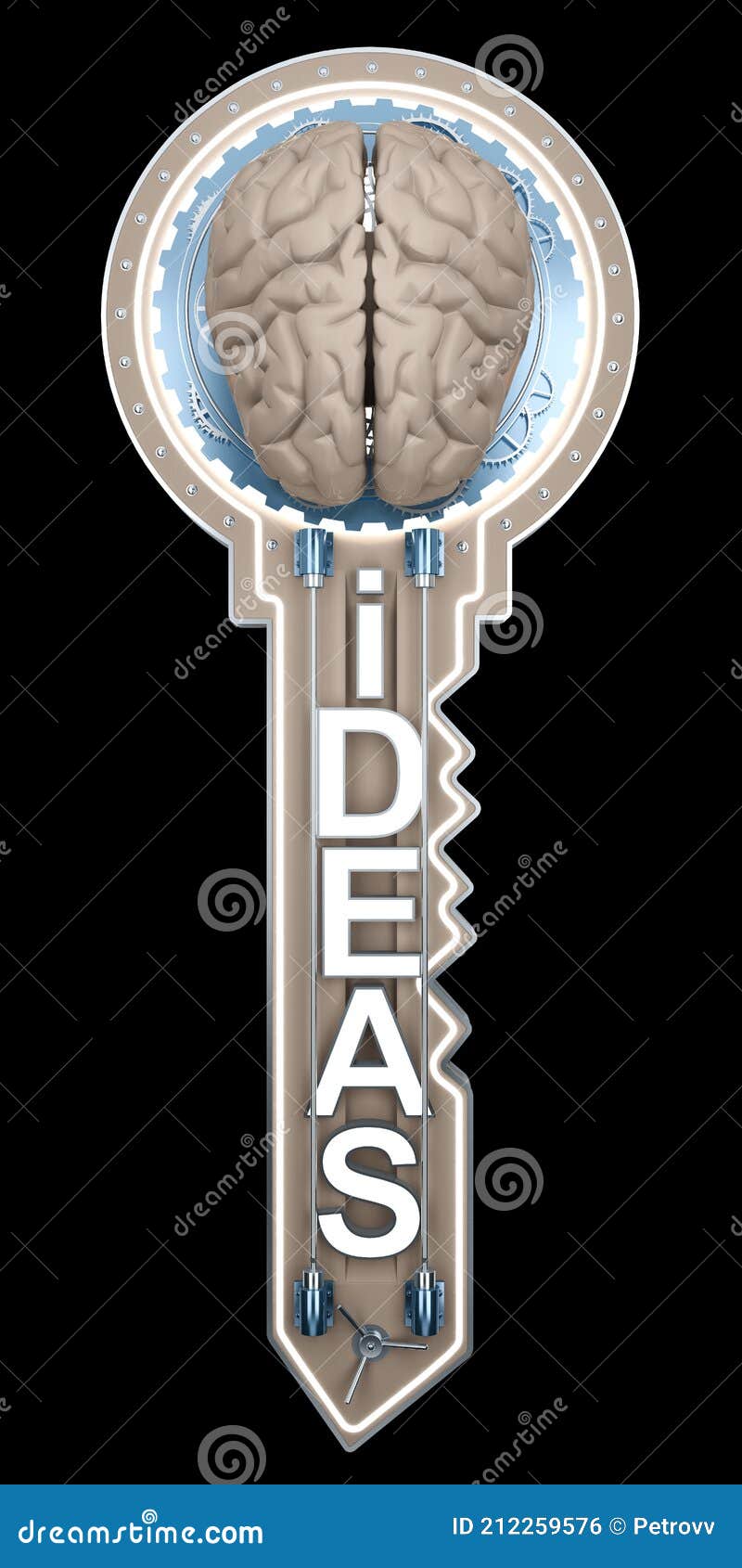 Concept Key with Text Ideas and Brain Stock Illustration - Illustration ...