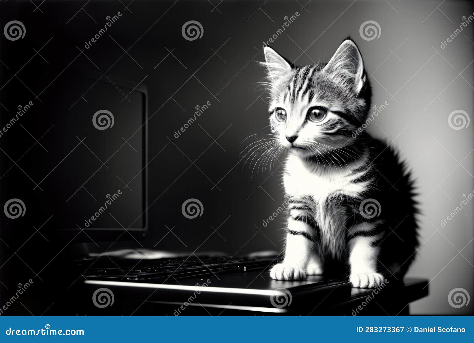 A Kitten Sitting on Top of a Laptop Computer. Generative AI Stock ...